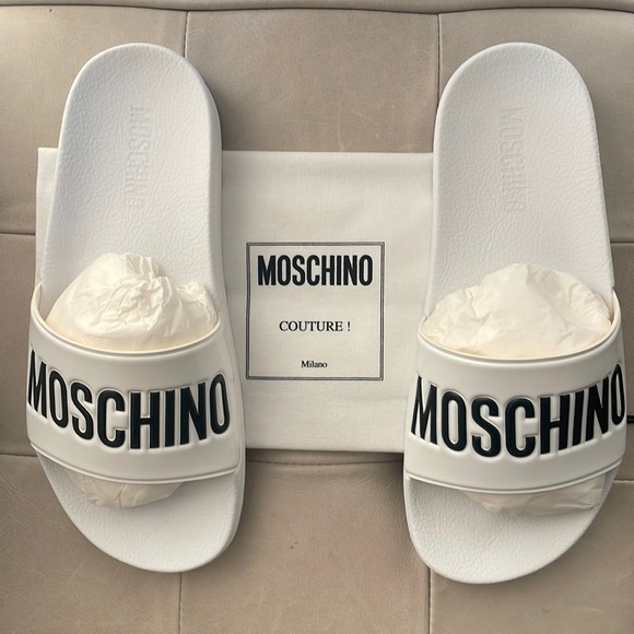 Moschino | Shoes | Moschino White Pool Slides | Poshmark